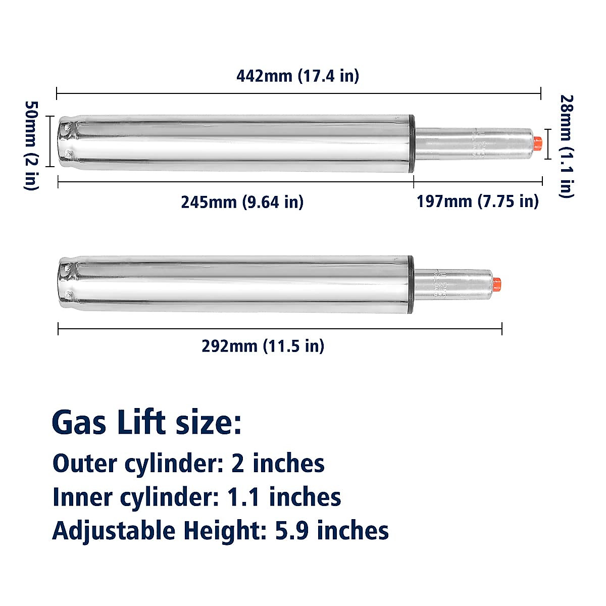 Office Chair Gas Lift Cylinder Replacement, Hydropneumatic Impact Piston for Gaming Chairs 、Tattoo and Massage Stool Gas Lift Replacement, Heavy Duty (1000lbs) (5.9 inch)