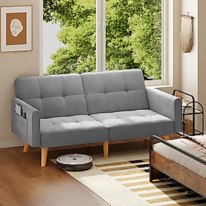 Gizoon Futon Couch Bed, 70.9" Sleeper Sofa with Adjustable Backrest, Modern Folding Daybed for Living Room, Dorm, Bedroom, Apart, 6 Legs and 2 Extra Support Rods, Removable Armrests