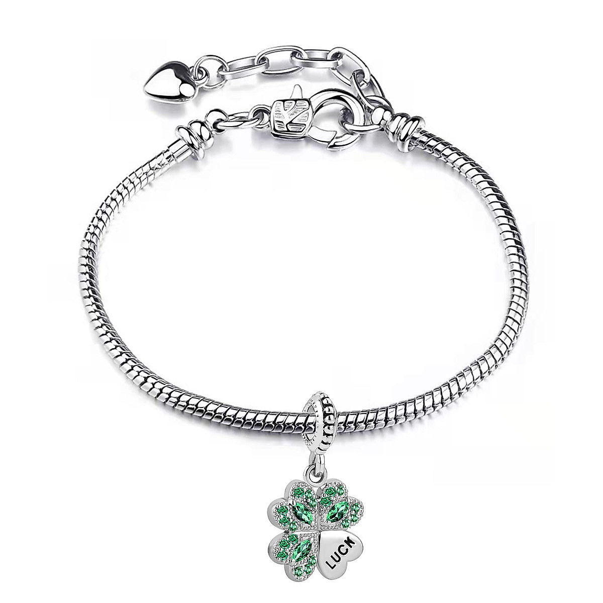 NARTGO Lucky Green Four Leaf Clover Charm Compatible with Pandora Charms Bracelets