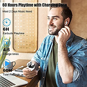 OGNILLE Wireless Earbuds Bluetooth 5.2 LED Power Display Headphones Touch Control Light-Weight ENC with USB Charging Case, Built-in Mic, 30hr Battery Earphones, Waterproof for Sport, White