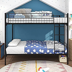 Lostcat Twin Over Twin Metal Bunk Bed,Heavy Duty Bunk Beds Frame w/Enhanced Upper-Level Guardrail and Ladders Suitable for Kids/Teen/Adults,No Box Spring Needed,Easy Assembly,Black