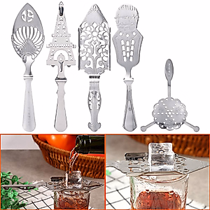 Absinthe Spoon, Stainless Steel Wormwood Spoon, 4 Optional Types, Bitter Scoop Glass Cup Drinking Filter, Bar Cocktail Tea Coffee Stirring Slotted Spoon(#1)