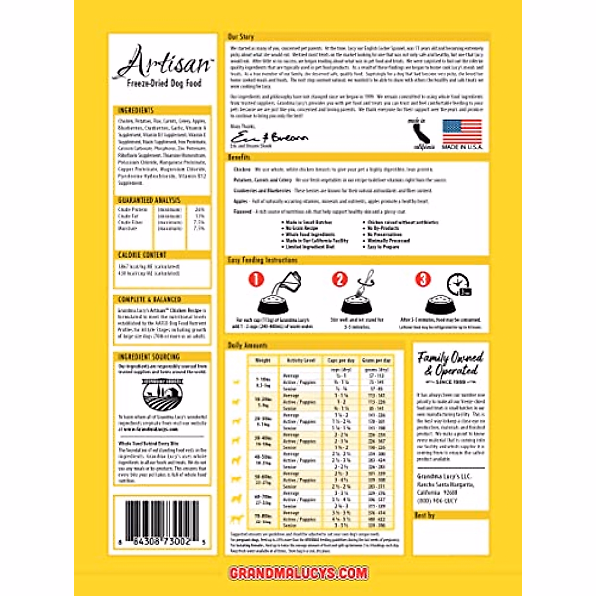 Grandma Lucy's Artisan Dog Food, Grain Free and Freeze-Dried - Artisan Chicken, 10Lb Bag