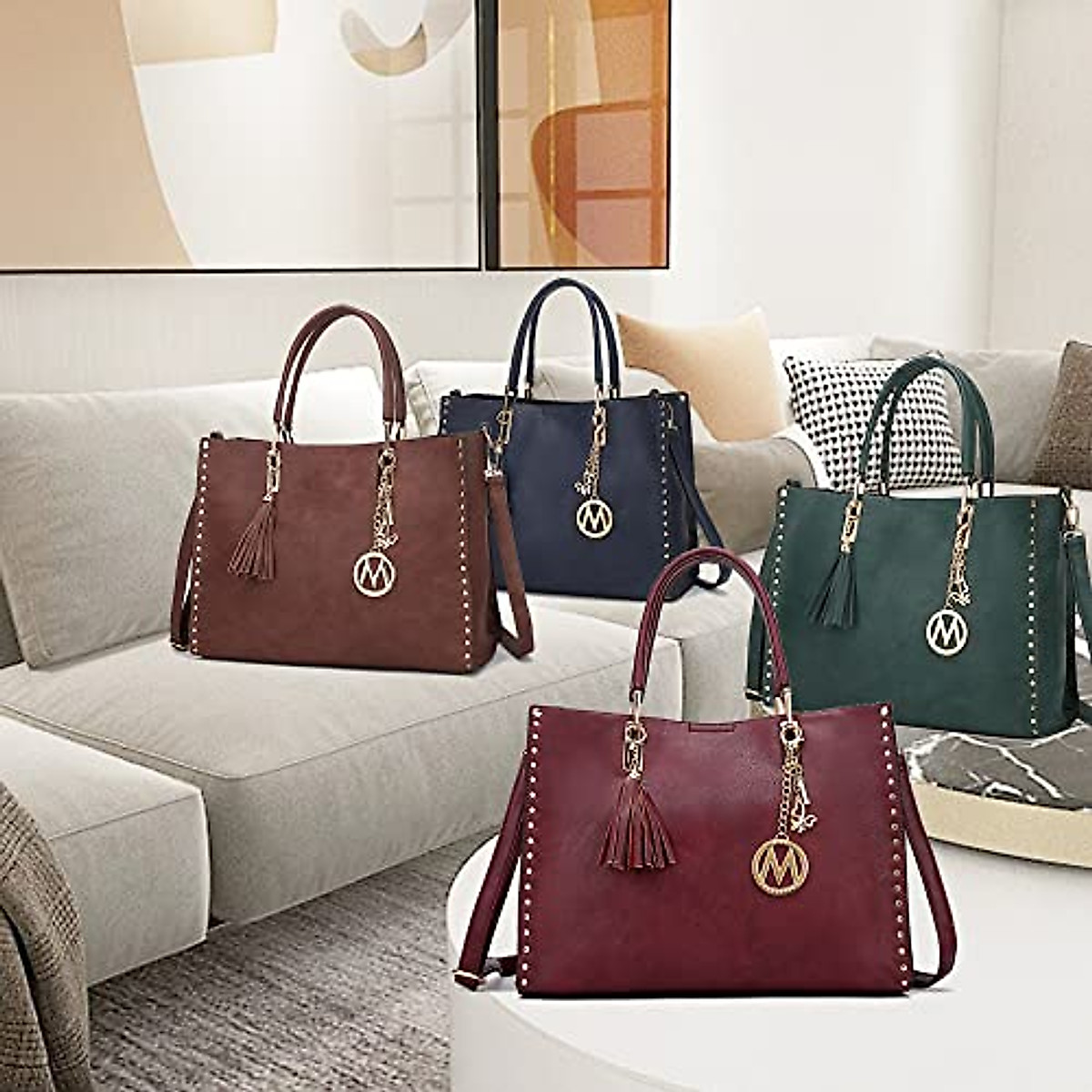 MKF Tote Bag for Women Vegan Leather Designer Handbag Shoulder Strap Lady Fashion Messenger Purse Grey