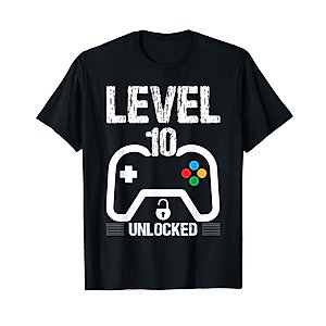 Level 10 Unlocked Video Gamer 10 Year Old Boys 10th Birthday T-Shirt