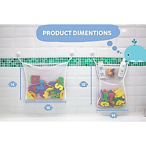 2 x Mesh Bath Toy Organizer + 8 Ultra Strong Hooks – The Perfect Bathtub Toy Holder & Bathroom or Shower Caddy – These Multi-use Net Bags Make Baby Bath Toy Storage Easy – For Kids & Toddlers