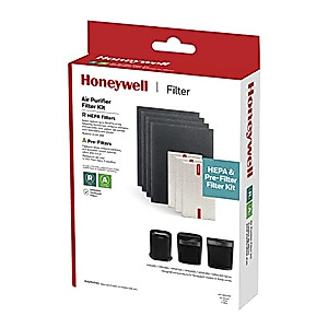 Honeywell HEPA Air Purifier Filter Kit – Includes 3 HEPA R Replacement Filters and 4 A Carbon Pre-Cut Pre-Filters – Airborne Allergen Air Filter Targets Wildfire/Smoke, Pollen, Pet Dander, and Dust
