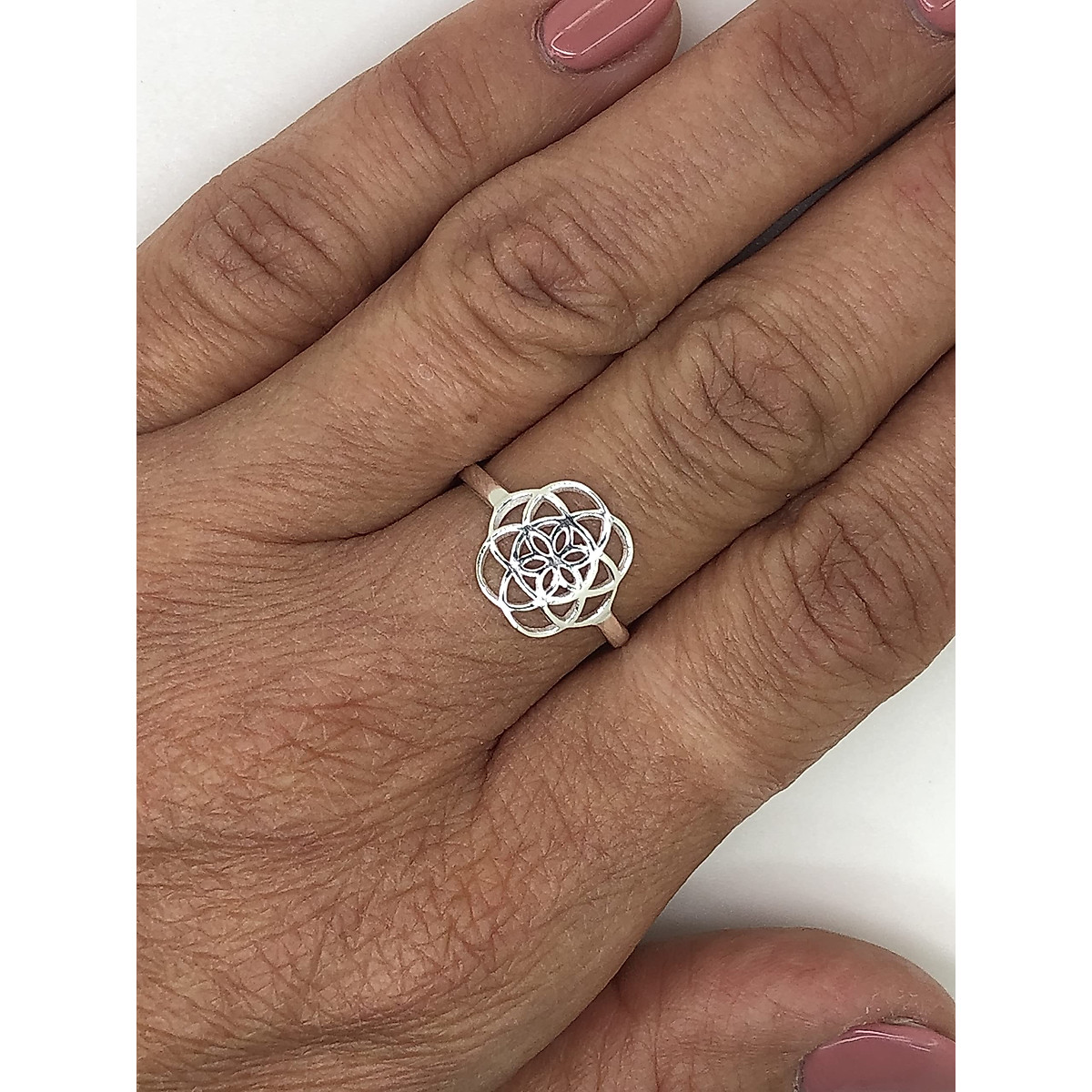 Seed of Life Ring Sterling Silver 925 Sizes US 6 7 8 9 Sacred Geometry Flower of Life Yoga Jewelry (6)