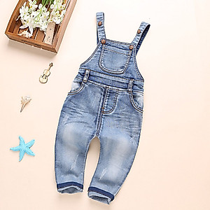 KIDSCOOL SPACE Baby & Little Boys/girls Plaid Lining Denim Overalls Jeans,Light Blue, 6-12 Months