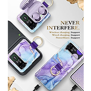 Galaxy Z Flip 4 Case with Ring Holder, Wireless Charging Anti-Scratch Shockproof Case for Samsung Z Flip 4 5G. (Blue Purple)