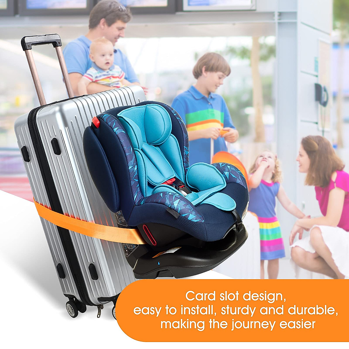 2 Pieces Car Seat Travel Belt, Adjustable Car Seat Travel Strap to Convert Kid Car Seat, Luggage into Airport Car Seat Stroller & Carrier Belt Safe Travel Solution (Orange)