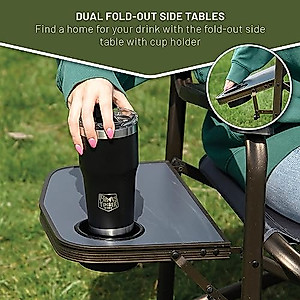 TIMBER RIDGE Oversized Double Folding Camping Side Tables 2 Person Lawn Chair, Heavy Duty Support 600 LBS for Outdoor, Grey