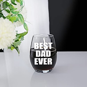 Best Dad Ever Wine Glass, Father's Day Stemless Wine Glass for Dad, Husband, New Dad, Grandpa, Gifts for Father's Day Birthday from Daughter Son Kids, Great Father's Day Christmas Gifts