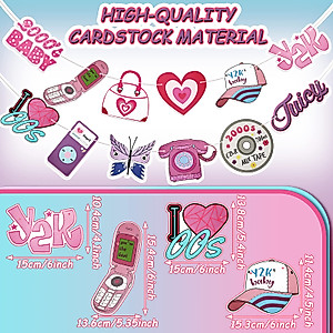 2 Sets Y2k Party Decorations Early 2000s Banner Y2k Theme Banner I Love 00's Hanging Banner 2000s Pink Throwback Party Decor for Girls Kids Female Birthday Party Favor Supplies, 12 Pieces