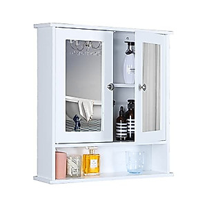 HERA'S PALACE Bathroom Wall Cabinet with Mirror, Medicine Cabinets for Bathroom with Adjustable Shelves, Double Doors Bathroom Cabinet Wall Mounted for Kitchen, Living Room and Laundry Room