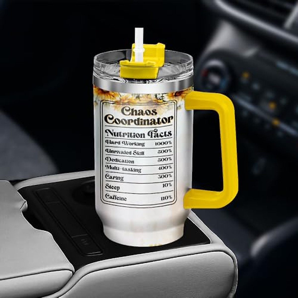 UNILYLY Chaos Coordinator Nutrition Facts, Rainbow Leopard Handle Flower Black Floral, Tumbler 40 Oz With Handle Lid And Straw, Chaos Coordinator Gifts, Floral Coffee Hot And Iced