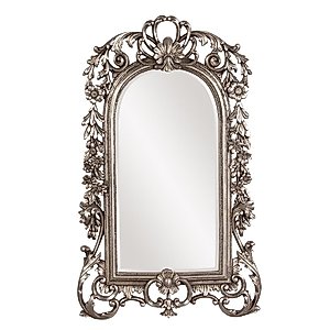 Howard Elliott Sherwood Hanging Antique Accent Wall Mounted Mirror, Ornate Arched Mirror with Bevelled Edges and Silver Resin Frame, Arch Shape Mirror for Home, Living Room, Entryway, 14 x 22 Inch