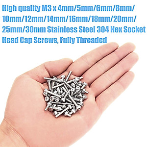 DYWISHKEY 700 Pieces M3 Stainless Steel 304 Hex Socket Head Cap Bolts Screws and Nuts Assortment Kit