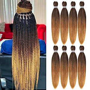 Liang Dian Pre Stretched Braiding Hair Ombre 30 Inch 8 Packs Synthetic Crochet Braids Hot Water Setting Professional Soft Yaki Texture Synthetic Hair Extensions(1B/30/27)