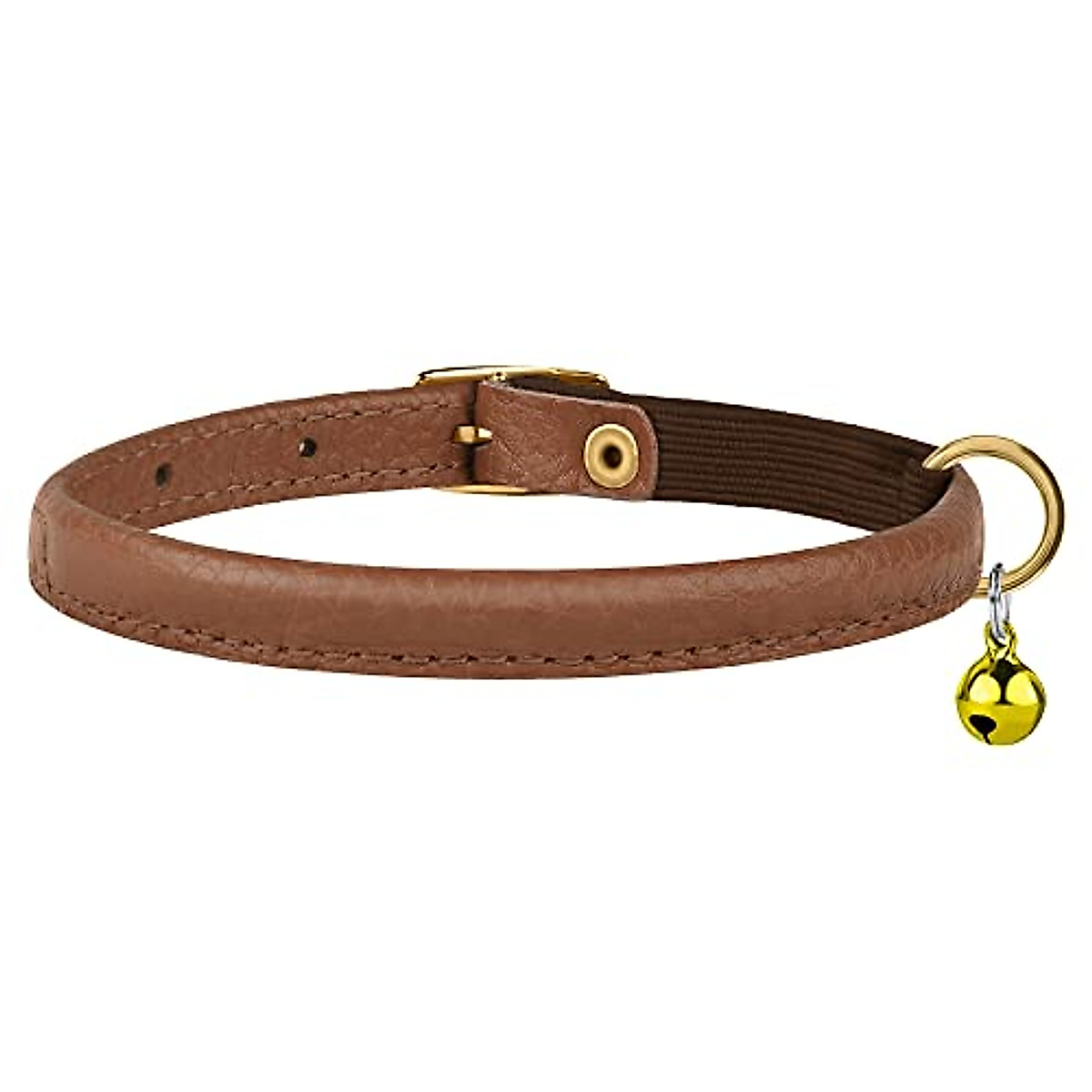 Murom Rolled Leather Cat Collar with Elastic Strap Safety Adjustable Pet Collars for Cats Kitten Yellow Red Pink Blue Orange Brown Gray (Brown)