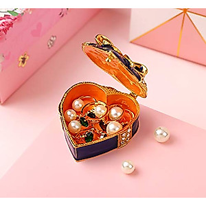 Furuida Love Heart Bow-knot Blue Jewelry Trinket Box Hand-painted Diamond Classic Ornaments Craft Gift for Birthday Thanksgiving Valentine's Day Christmas Mother's Day