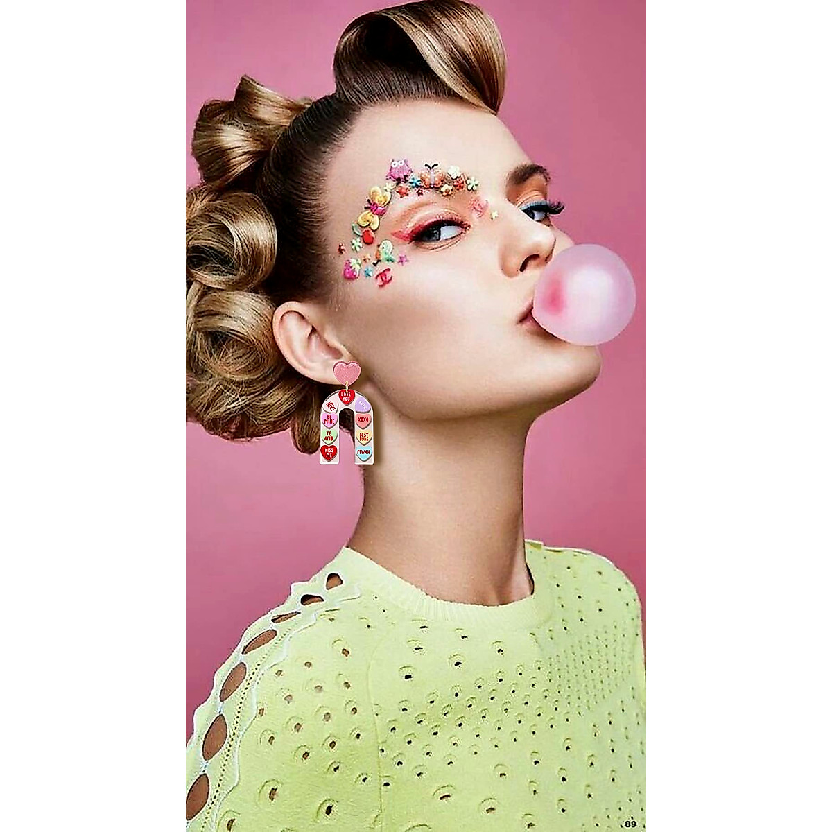 Heart Earrings Love XOXO Heart Message Printed Lucite Arch Dangle Earrings Galentines Valentines Day Gifts for Her Women