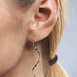 Spiral Threader Earrings for Women, Stainless Steel Drop Dangle Handmade Twisted Linear Curved Dangling Minimal Earrings (Silver)