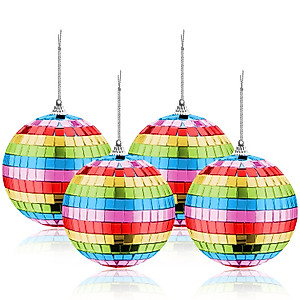Rocutus 4 Pack Mirror Disco Balls,Colorful Shiny Hanging Party Disco Ball for Party or DJ Light Effect, Home Decorations, Stage Props,Game Accessories