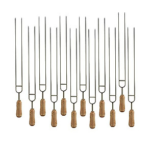 IMEEA 15.3-Inch Kabob Skewer for Grilling, Metal Stainless Steel BBQ Skewer Double Pronged Kebab Skewer with Wooden Handle, 12-Piece