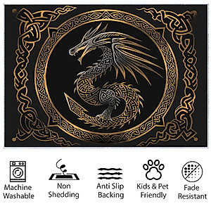 Area Rug for Living Room 5x8 ft, Viking Dragons Celtic Knot Patterns and Runes Print Rugs, Washable Area Rug Low-Pile Carpet, Non-Slip Floor Rugs for Kids Boy Teen Room Home Aesthetic Decor