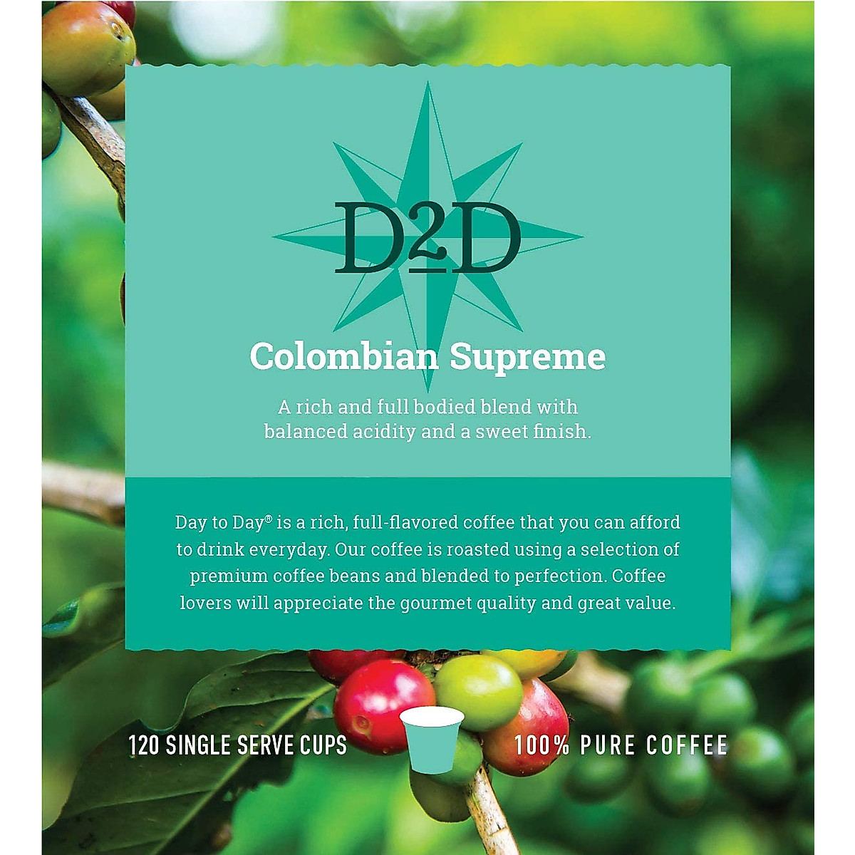 Day To Day 120-Count Colombian Supreme, Light Roast Single Serve Coffee Pods for K Cups Keurig Brewers (Colombian Supreme, 120 Count (Pack of 1))