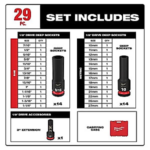 Milwaukee 49-66-7016 29PC SHOCKWAVE Impact Duty 1/2" Drive SAE & Metric Deep 6 Point Socket Set