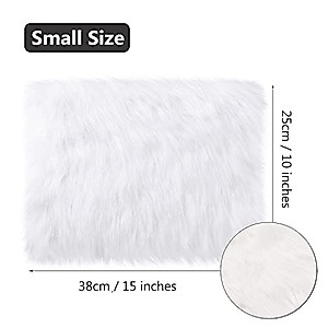 Qioly White Faux Fur Plush Cushion Fluffy Small Area Rug, Luxury Background for Small Items/ Jewelry/ Nail Art Desk Photos, Product Display & Home Decor (Rectangle - 15 x 10 Inches)