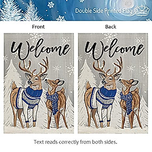 CROWNED BEAUTY Winter Garden Flag Reindeers for Outside, 12x18 Inch Double Sided Small Welcome Yard Outdoor Decoration CF696-12