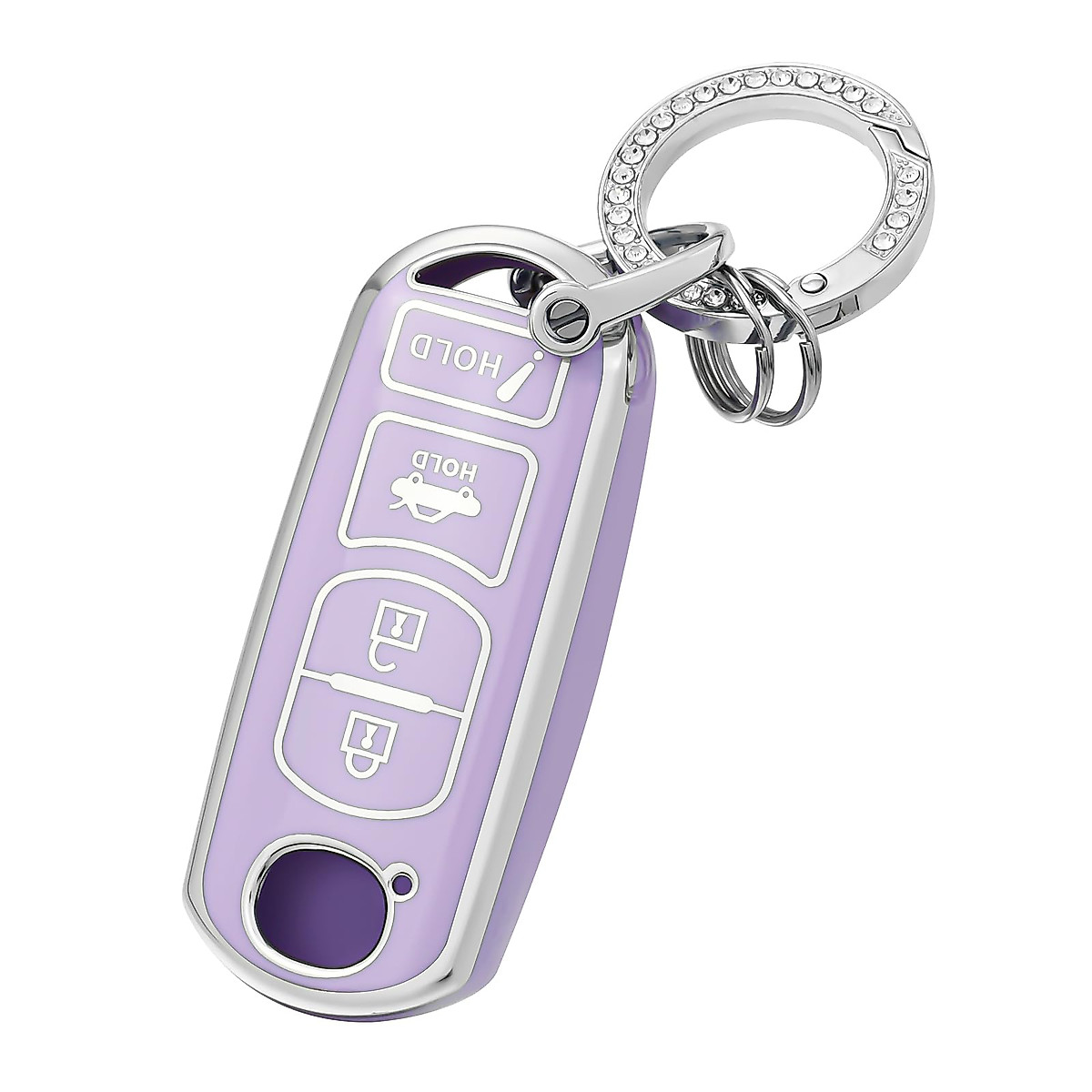 OFFCURVE Key Fob Cover with Keychain for Mazda, Car Key Fob Case Protector Mazda 2 3 5 6 8 CX3 CX4 CX5 CX7 CX9 Atenza Axela MX5 Speed3 Miata Car Accessories Smart Keyless Car Key Holder, Silver Purple