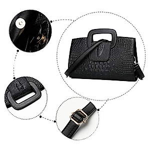 CLARA Women Crocodile Embossed Handbag Vintage Flap Tote Purse Evening Clutch Shoulder Bag Black