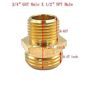 5 Pcs 3/4”GHT Male X 1/2”NPT Male Solid Brass Garden Hose Fittings Connectors Adapter,GHT To NPT Adapter Pipe Fitting Connect