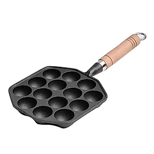 Takoyaki Maker, Cast Iron Takoyaki Pan 14 Holes Nonstick Baking Plate Pancake Grill Pan with Detachable Handle for Home Kitchen Restaurant