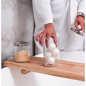 Huang Acrylic Chrome Lid Clear Cosmetic Container | Store Q-Tips, Cottonballs, Cotton Rounds | Perfect Counter Top or Shelf Storage | Large