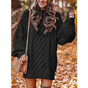 ANRABESS Women 2023 Fall Crewneck Long Sleeve Oversized Cable Knit Chunky Baggy Loose Knit Pullover Short Sweater Dresses Trendy Winter Tunic Mini Dress 412heise-XS Black