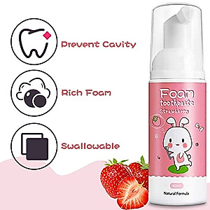KONLEMEI Foam Toothpaste Kids, Natural Formula Edible Strawberry Flavor,120ml, 2Packs