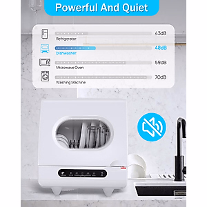 Bonxrdun Countertop Dishwasher, Portable Dish Washer, 5 Washing Modes, 360° Cleaning, Energy Efficient, Low Noise, Perfect for Small Families, Compact Size for RVs & Kitchens