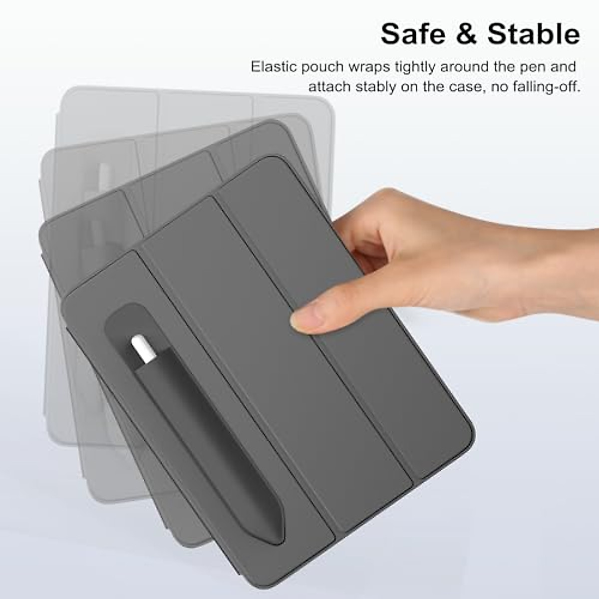 TiMOVO Pencil Holder Compatible with Apple Pencil Pro/Apple Pencil (USB-C)/Apple Pencil (1st & 2nd Gen), Elastic Pencil Pouch Adhesive Pen Sleeve Attached to iPad Case for Stylus, Dark Gray