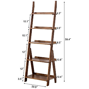 K KELBEL Bookshelf & Ladder Shelf &Storage Rack & Multipurpose Bamboo Organizer Shelves Furniture for Home Office, Living Room, Kitchen, Office 5 Tier （Brown）