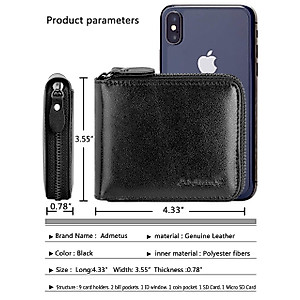 Admetus Wallet for Men Bifold Leather Zipper Wallet RFID Blocking Card Holder Black2019