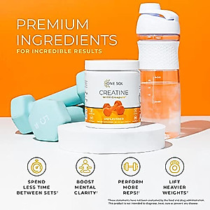One Sol Creatine for Women Booty Gain, All Natural Women's Creatine Powder with Creapure, Increase Lean Muscle Mass, Reduce Recovery Time, Promotes Brain & Bone Health (Unflavored, 100 Servings)