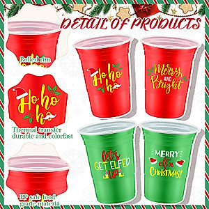 Jinei 100 Pcs Disposable Christmas Cups 16 oz Christmas Plastic Party Cups Coffee Hot Cocoa and Hot Cold Drinks for Party Favors, Red Green