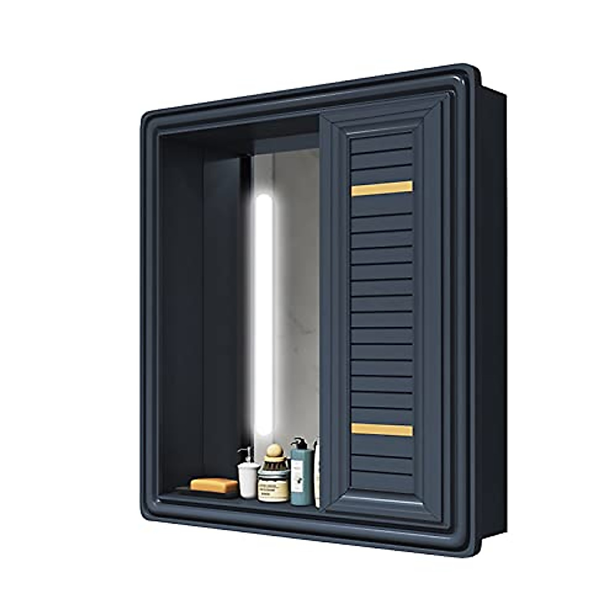 ZAYEN Bathroom Mirror Cabinet, Wall-Mounted Bathroom Mirror Cabinet with Multifunctional Smart Touch LED Makeup Mirror Bathroom Invisible Sliding Mirror Door Metal Storage Cabinet