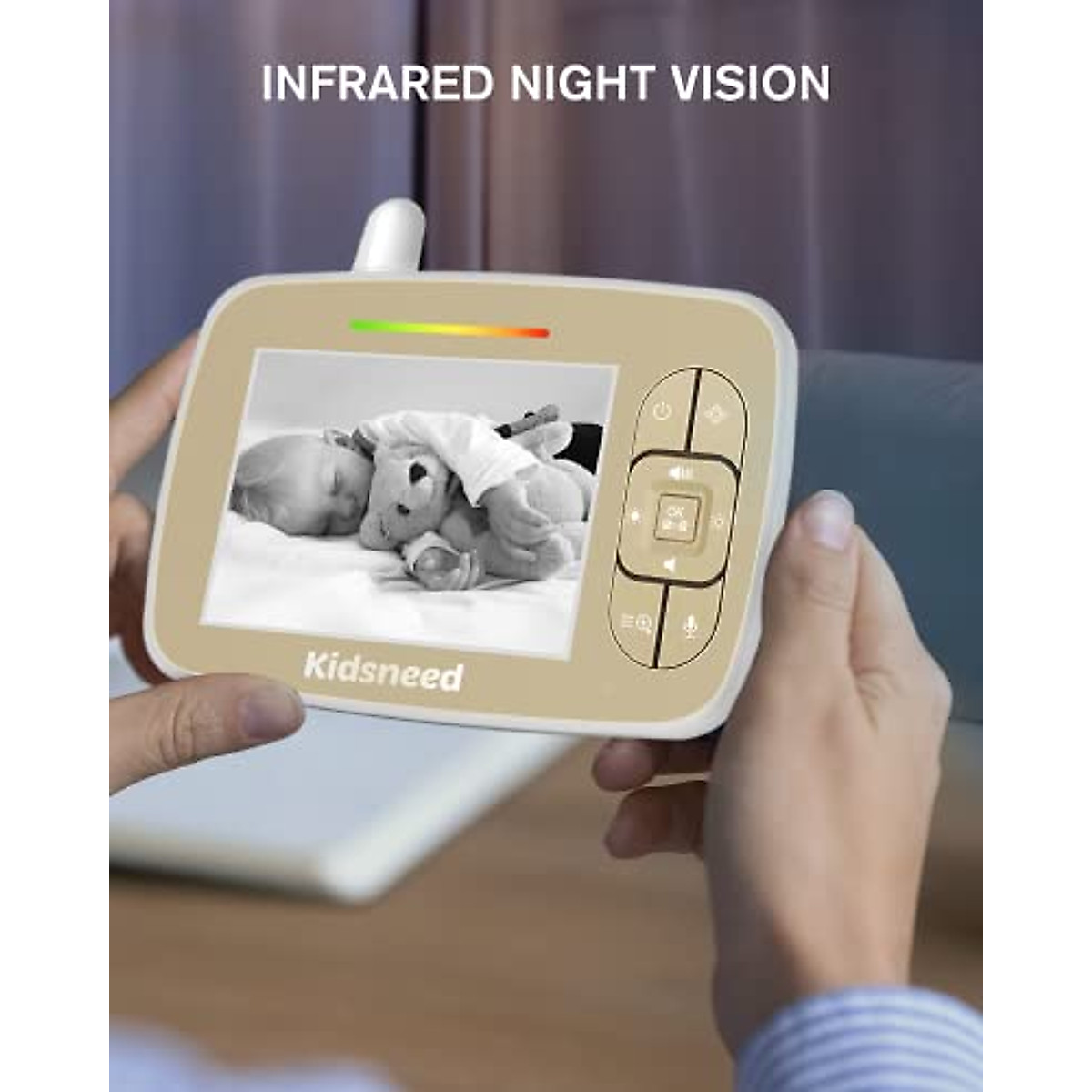 Kidsneed Baby Monitor, 3.5" Screen Video Baby Monitor with Camera and Audio, Remote Pan-Tilt-Zoom, Night Vision, VOX Mode, Temperature Monitoring, Lullabies, 2-Way Talk, 960ft Range