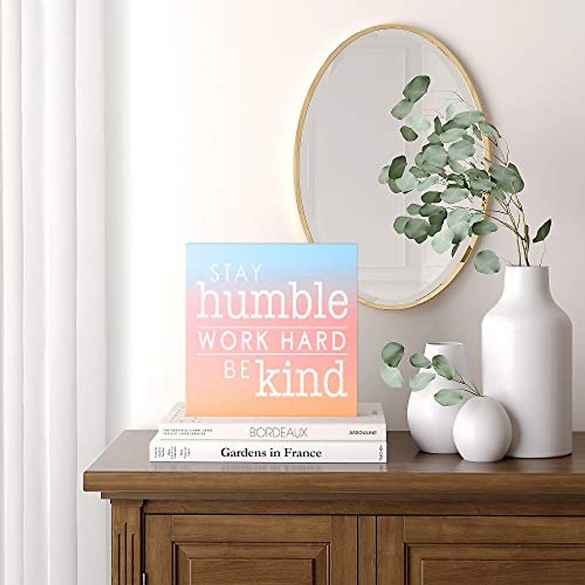 Barnyard Designs 'Stay Humble' Wooden Box Sign Motivational Desk Decor, Primitive Decor Office Desk Decorations for Women Office Bathroom Shelf Decor, Inspirational Desk Decor, 8x8